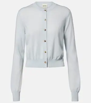 Khaite Tansy Cropped Wool And Cashmere Cardigan In Sterling - Blue