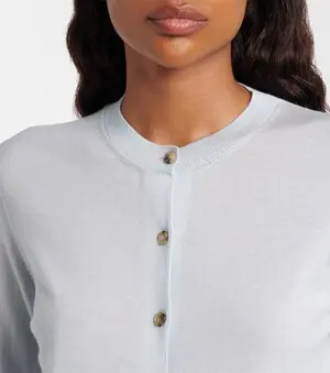 Khaite Tansy Cropped Wool And Cashmere Cardigan In Sterling - Blue