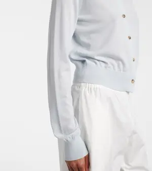 Khaite Tansy Cropped Wool And Cashmere Cardigan In Sterling - Blue