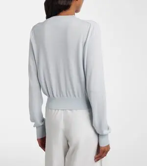 Khaite Tansy Cropped Wool And Cashmere Cardigan In Sterling - Blue