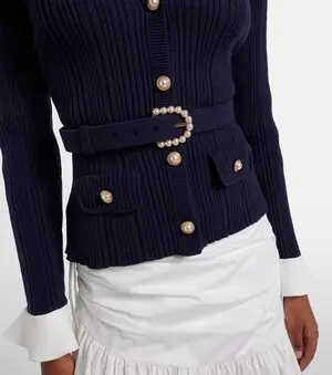 SELF-PORTRAIT Belted Ribbed-knit Cardigan