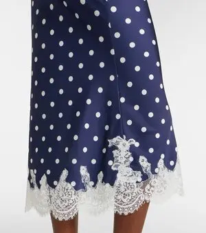 SELF-PORTRAIT Polka-dot Satin Midi Skirt
