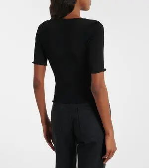 Saint Laurent Lace-trimmed Ribbed-knit Silk Camisole - Black