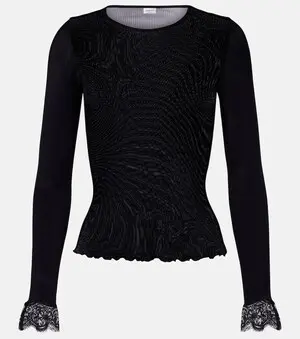 Saint Laurent Lace-trimmed Ribbed-knit Silk Camisole - Black
