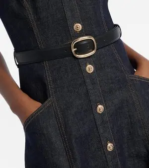 SELF-PORTRAIT Halterneck Denim Midi Dress