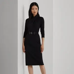 Ralph Lauren Belted Mock Neck Jersey Dress