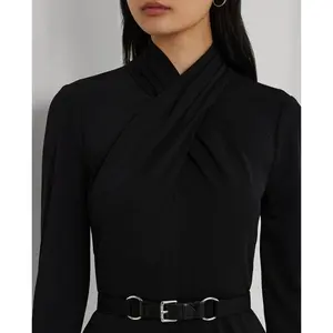 Ralph Lauren Belted Mock Neck Jersey Dress