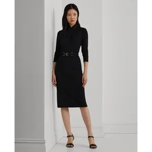 Ralph Lauren Belted Mock Neck Jersey Dress