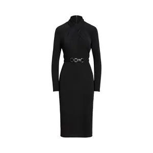 Ralph Lauren Belted Mock Neck Jersey Dress