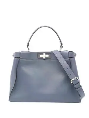 Fendi Peekaboo Leather Tote Bag - Blue