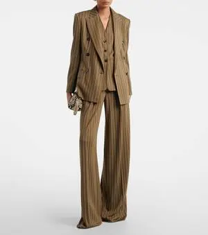 Max Mara Pinstripe Pleated Wide-leg Wool Trousers - Green