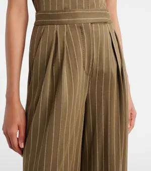 Max Mara Pinstripe Pleated Wide-leg Wool Trousers - Green