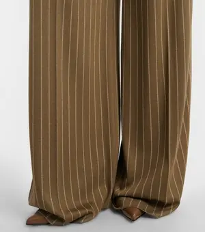 Max Mara Pinstripe Pleated Wide-leg Wool Trousers - Green