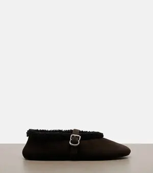 Alaïa Shearling-lined Suede Mary Jane Flats - Brown