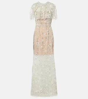 SELF-PORTRAIT Embellished Cape Maxi Dress - Multicoloured