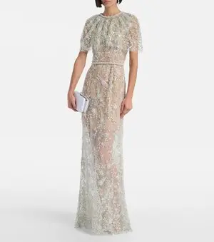 SELF-PORTRAIT Embellished Cape Maxi Dress - Multicoloured