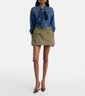 SELF-PORTRAIT Bow Detail Denim Shirt