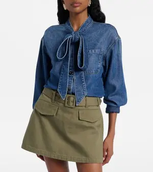 SELF-PORTRAIT Bow Detail Denim Shirt