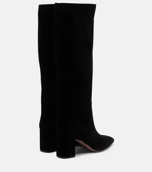 Paris Texas Suede Knee-high Pointed Toe Boots - Black