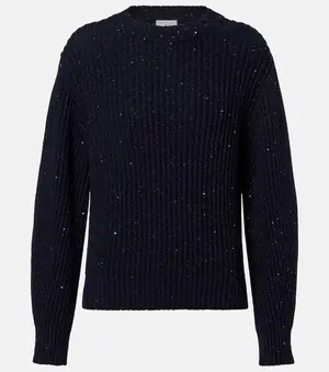 Brunello Cucinelli Sequined Cashmere And Wool-blend Crewneck Sweater