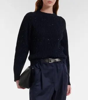 Brunello Cucinelli Sequined Cashmere And Wool-blend Crewneck Sweater