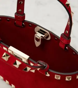 Valentino Garavani Rockstud Mini Suede Top-handle Bag - Red