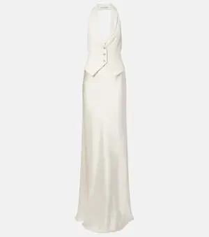 SELF-PORTRAIT Cream Satin Maxi Dress