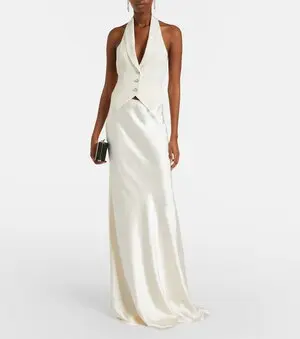 SELF-PORTRAIT Cream Satin Maxi Dress