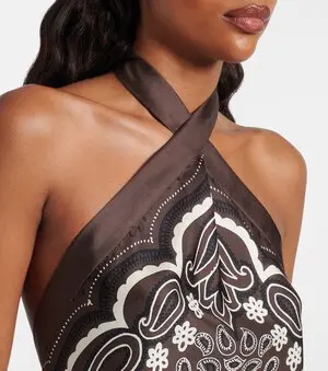 NILI LOTAN Solal Printed Halterneck Silk Top - Brown