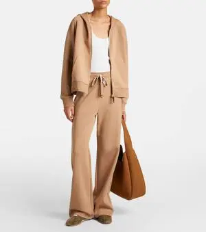 Max Mara Cotton-blend Jersey Wide-leg Sweatpants - Brown