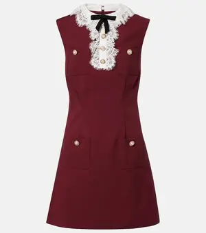 SELF-PORTRAIT Lace-trimmed Crepe Mini Dress - Red