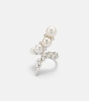 Yeprem 18kt White Gold Pearlescent Ring With Diamonds And Freshwater Pearls - Silver
