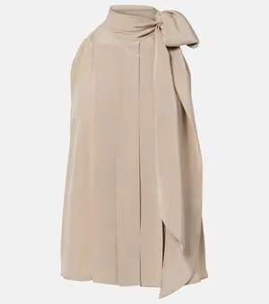 Max Mara Pleated Silk Crepe De Chine Top - Beige