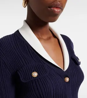 SELF-PORTRAIT Belted Ribbed-knit Cardigan - Blue