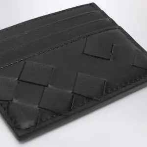 Bottega Veneta Card Holder In Intrecciato - Black