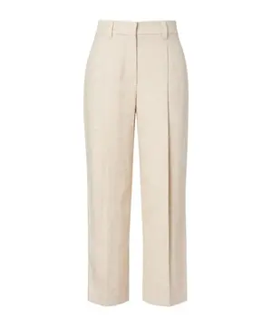 Brunello Cucinelli Cropped Linen And Silk-blend Wide-leg Pants - Beige