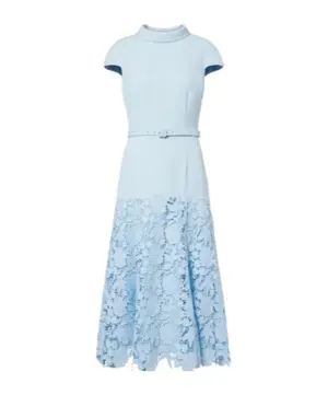 SELF-PORTRAIT Belted Lace Midi Dress - Blue