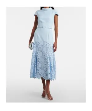SELF-PORTRAIT Belted Lace Midi Dress
