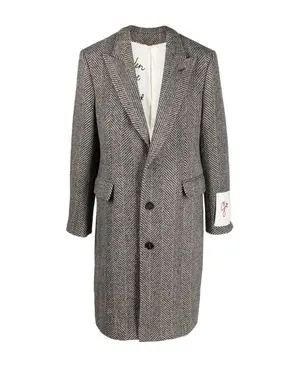 GOLDEN GOOSE Logo Patch Herringbone Patterned Coat - Gray