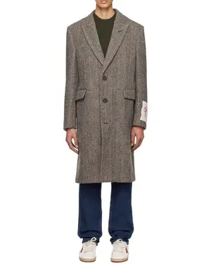 GOLDEN GOOSE Logo Patch Herringbone Patterned Coat