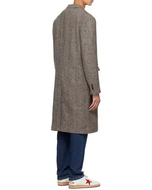 GOLDEN GOOSE Logo Patch Herringbone Patterned Coat