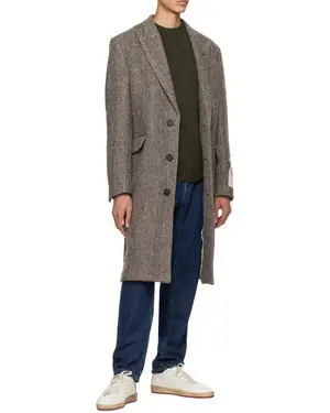 GOLDEN GOOSE Logo Patch Herringbone Patterned Coat