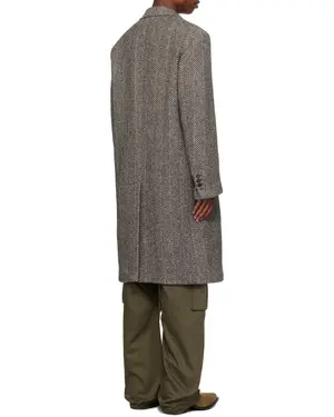 GOLDEN GOOSE Logo Patch Herringbone Patterned Coat