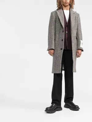 GOLDEN GOOSE Logo Patch Herringbone Patterned Coat