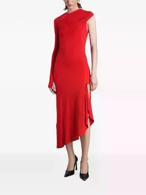 MARINE SERRE Asymmetrical Ruffled Midi Dress