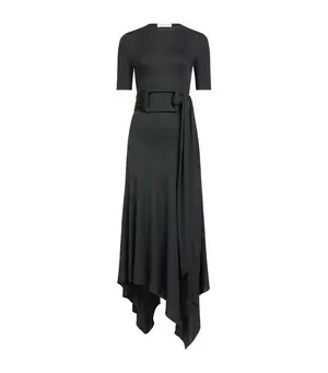 Alaïa Satin Belted Midi Dress - Black