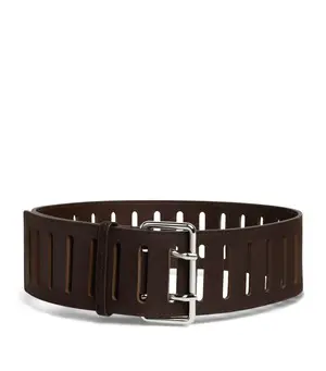Alaïa Leather Rectangular Buckle Belt - Brown