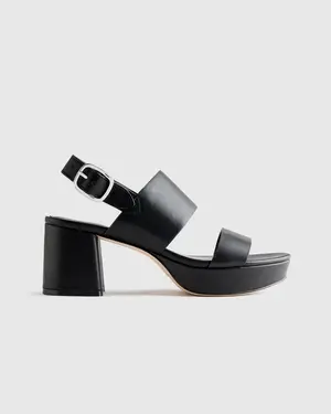 Quince Italian Leather Double Band Rings Block Heel Sandal - Black