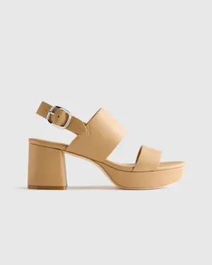 Quince Italian Leather Double Band Rings Block Heel Sandal - Cashew