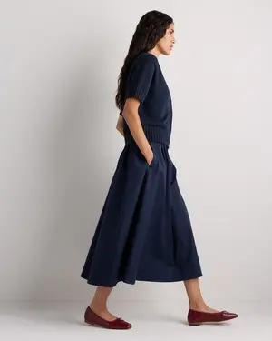 Quince Cotton Linen Short Sleeve Cardigan Sweater - Deep Navy